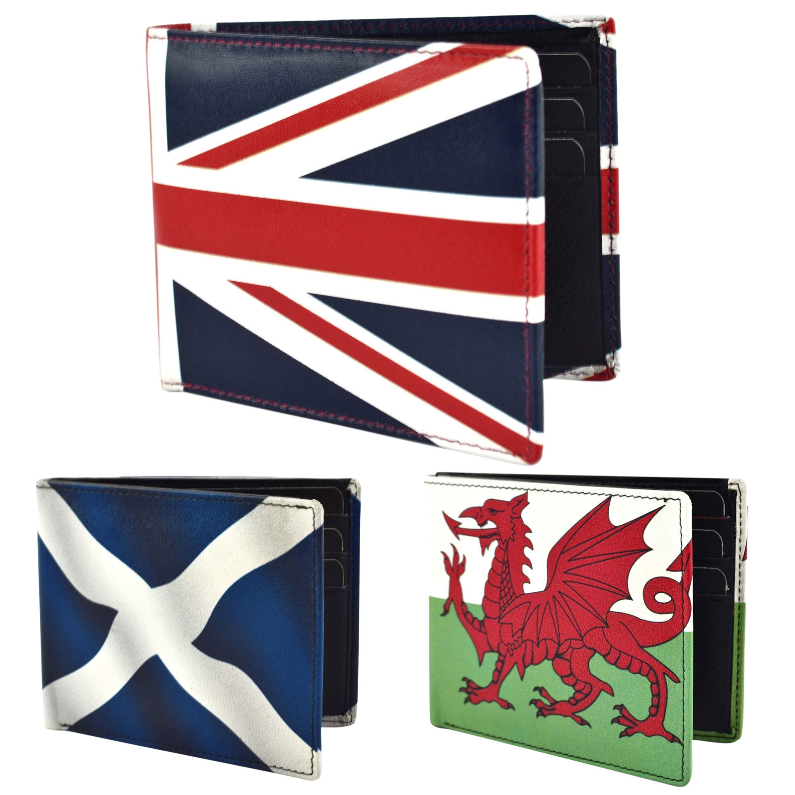 Golunski Mens Quality Leather Wallet Scotland Wales & Union Jack Flag ...