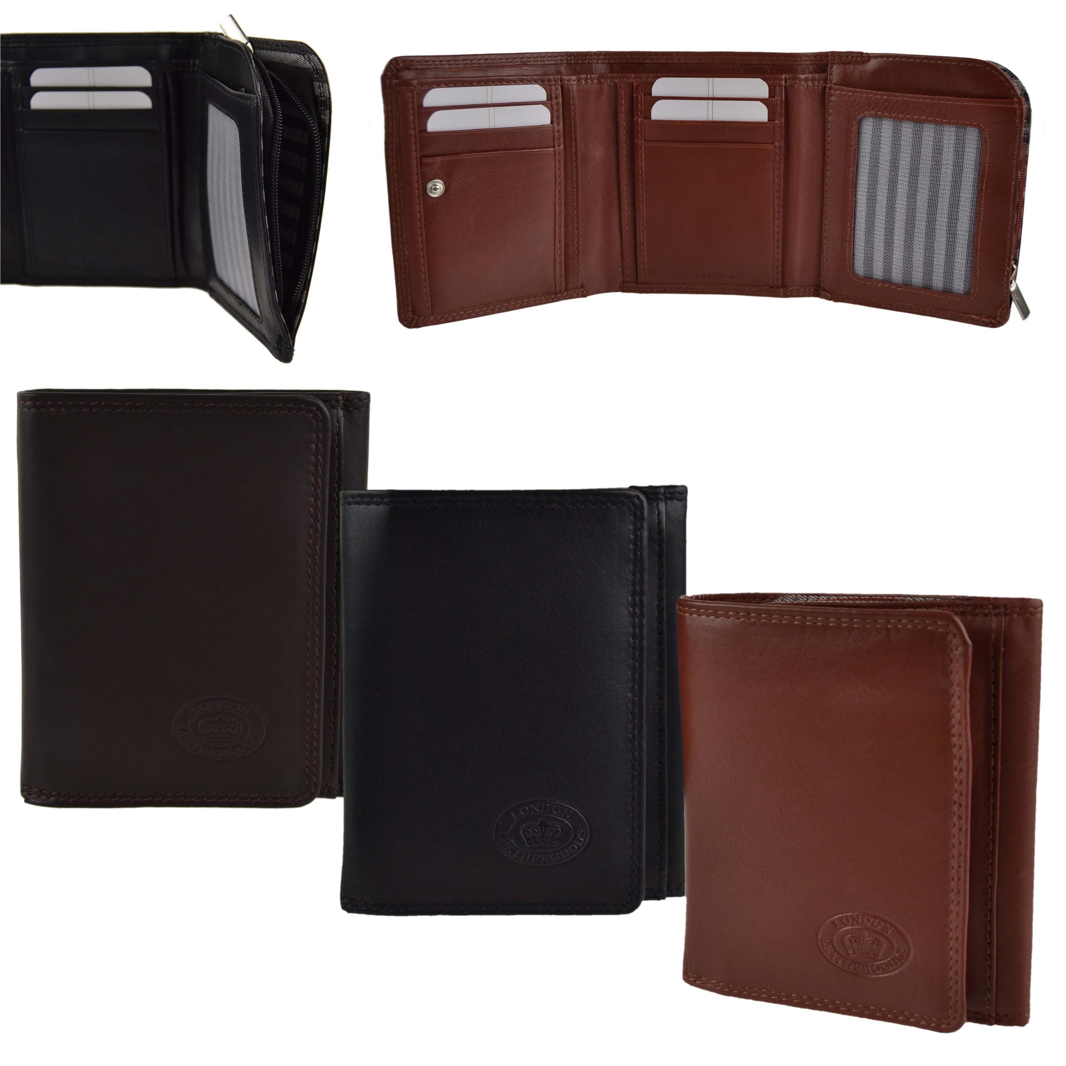 London Leathergoods Mens Tri-Fold Banknote, Coin & Card Wallet | eBay