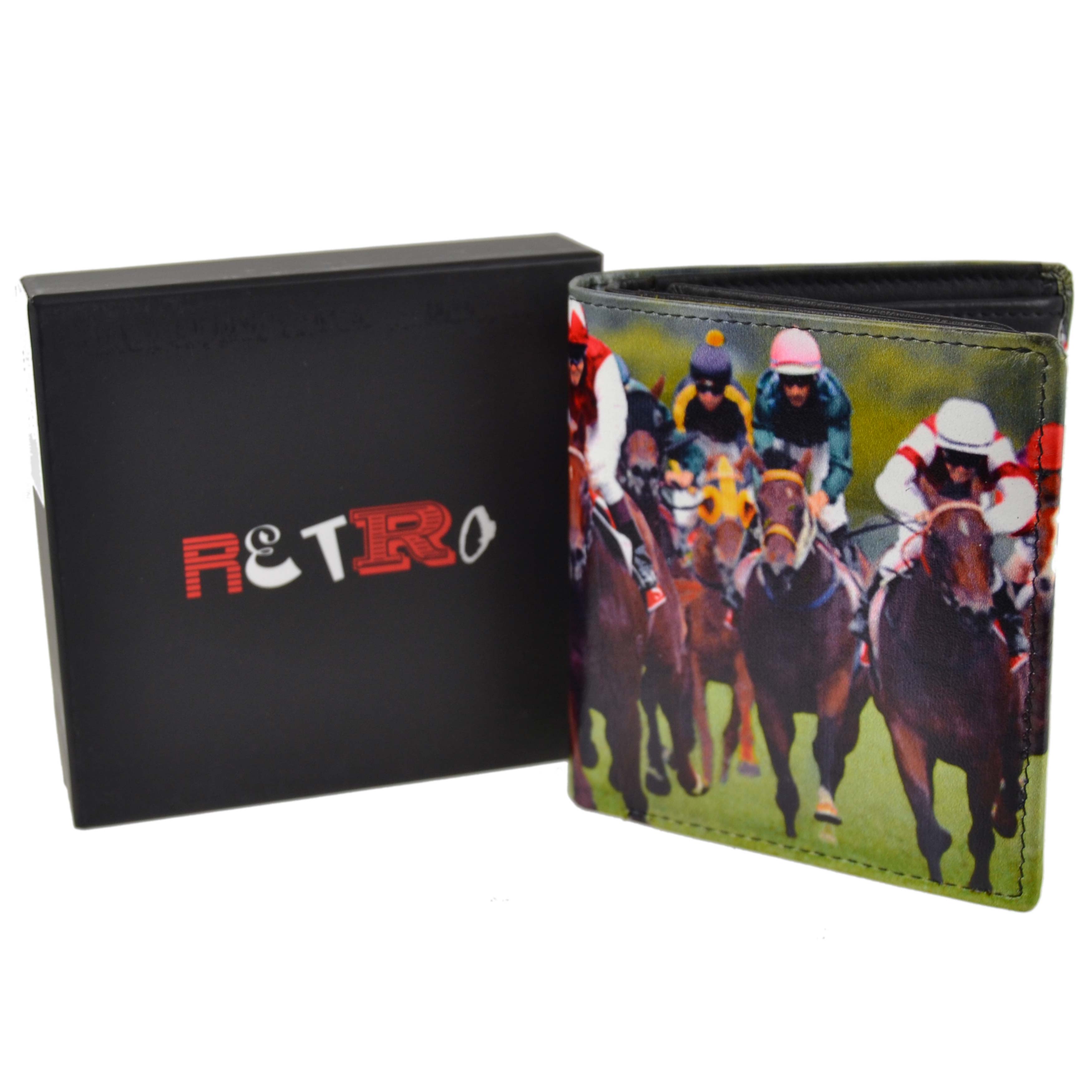 Mens Leather Tri-Fold Horse Racing Wallet by Retro Gift Box Grand ...