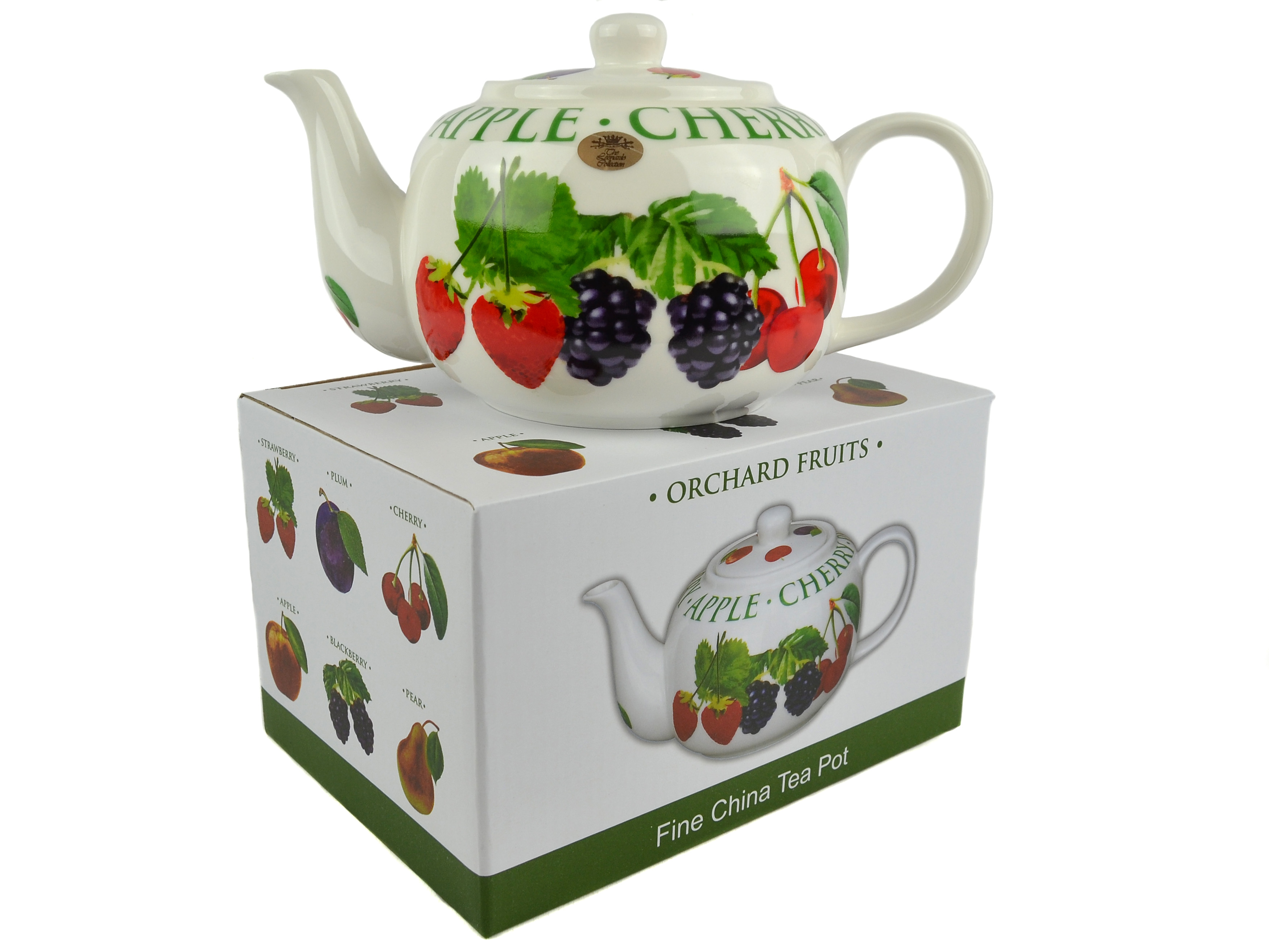 Fine China White Orchard Fruits Teapot by The Leonardo Collection Gift ...