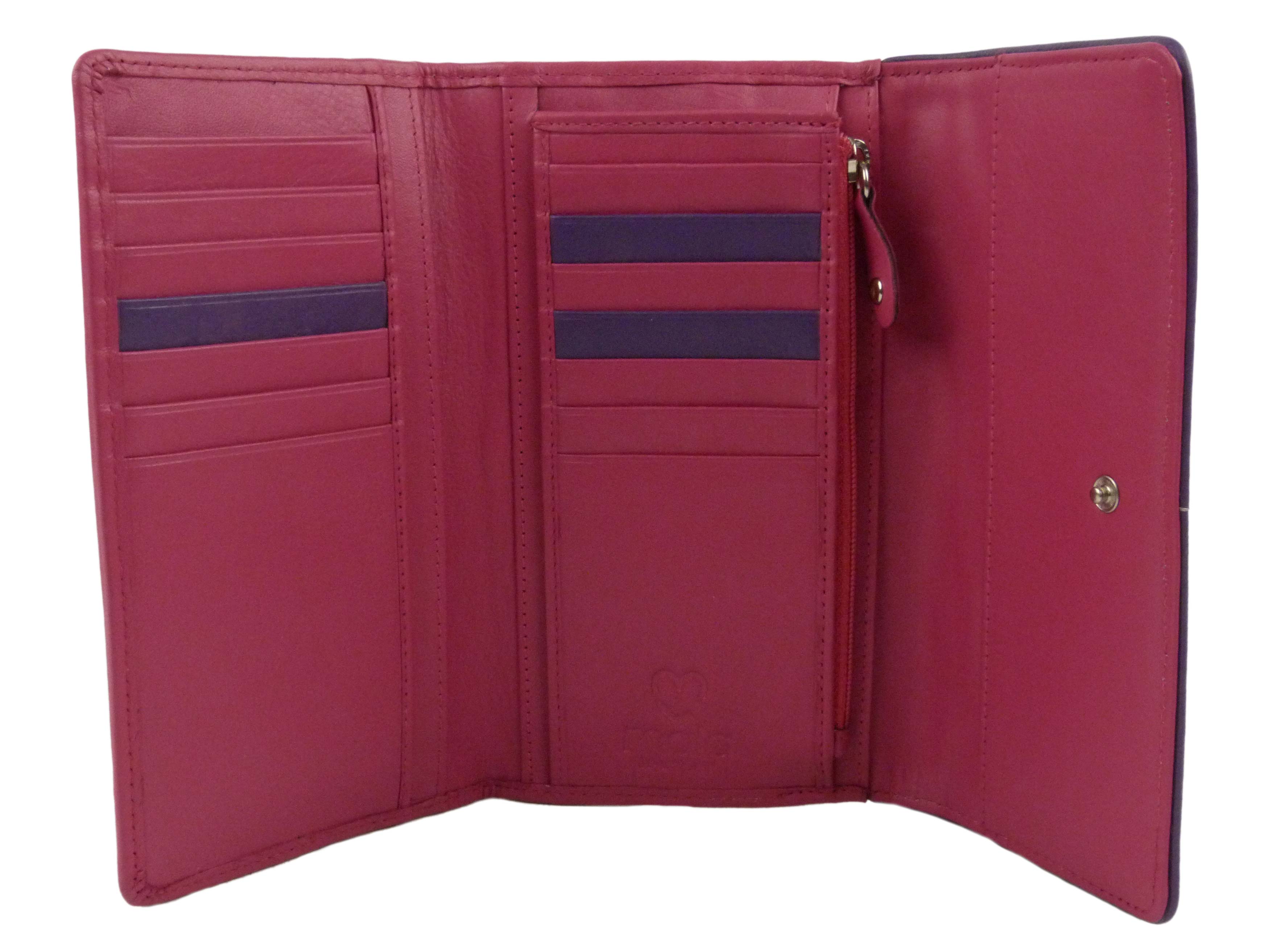 Ladies Large Tri-Fold Leather Purse/Wallet by Mala; Buttons Collection ...