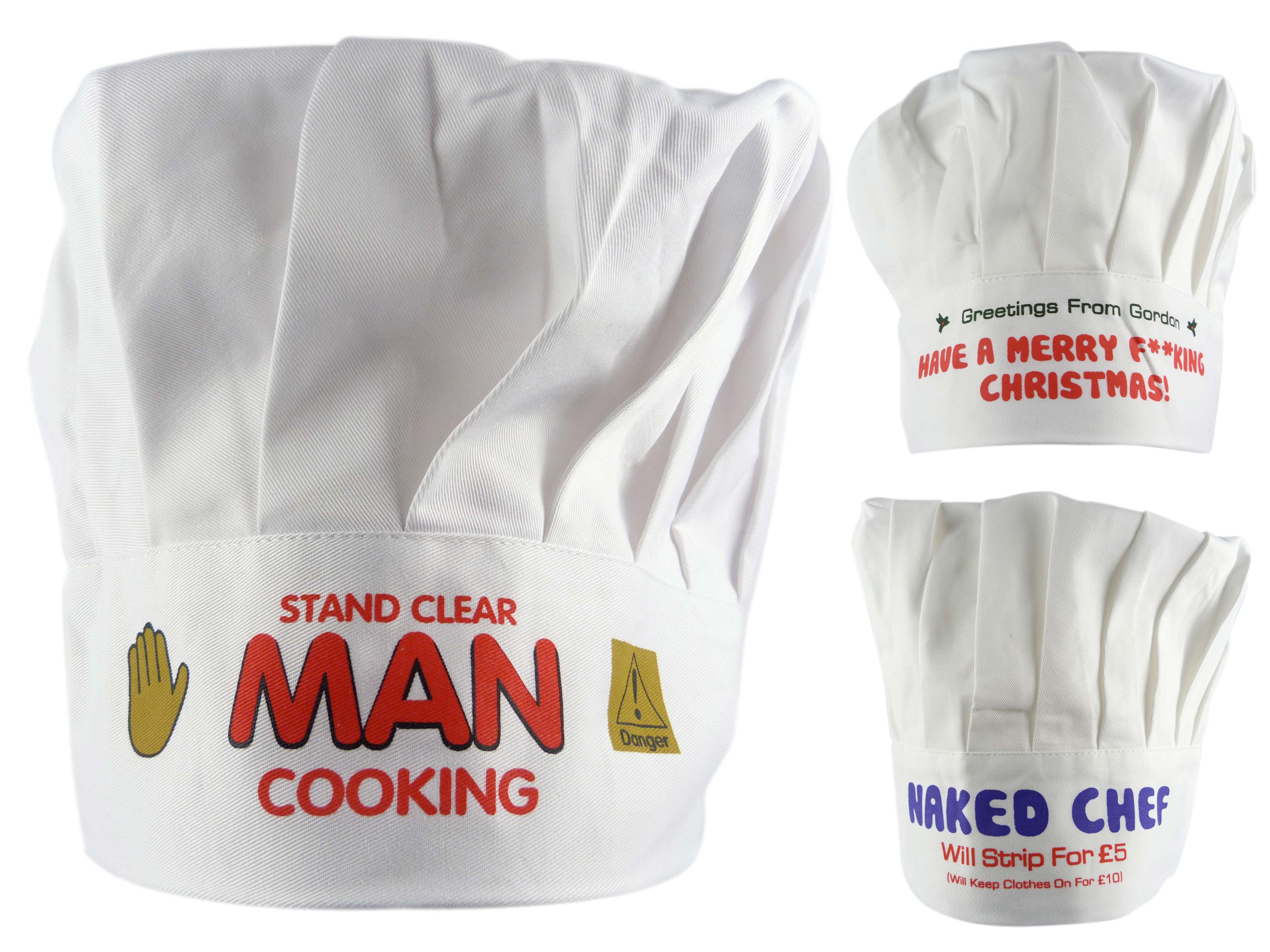 Cotton FUN CHEFS HATS Naked Chef, Merry F****ING CHRISTMAS MAN COOKING ...